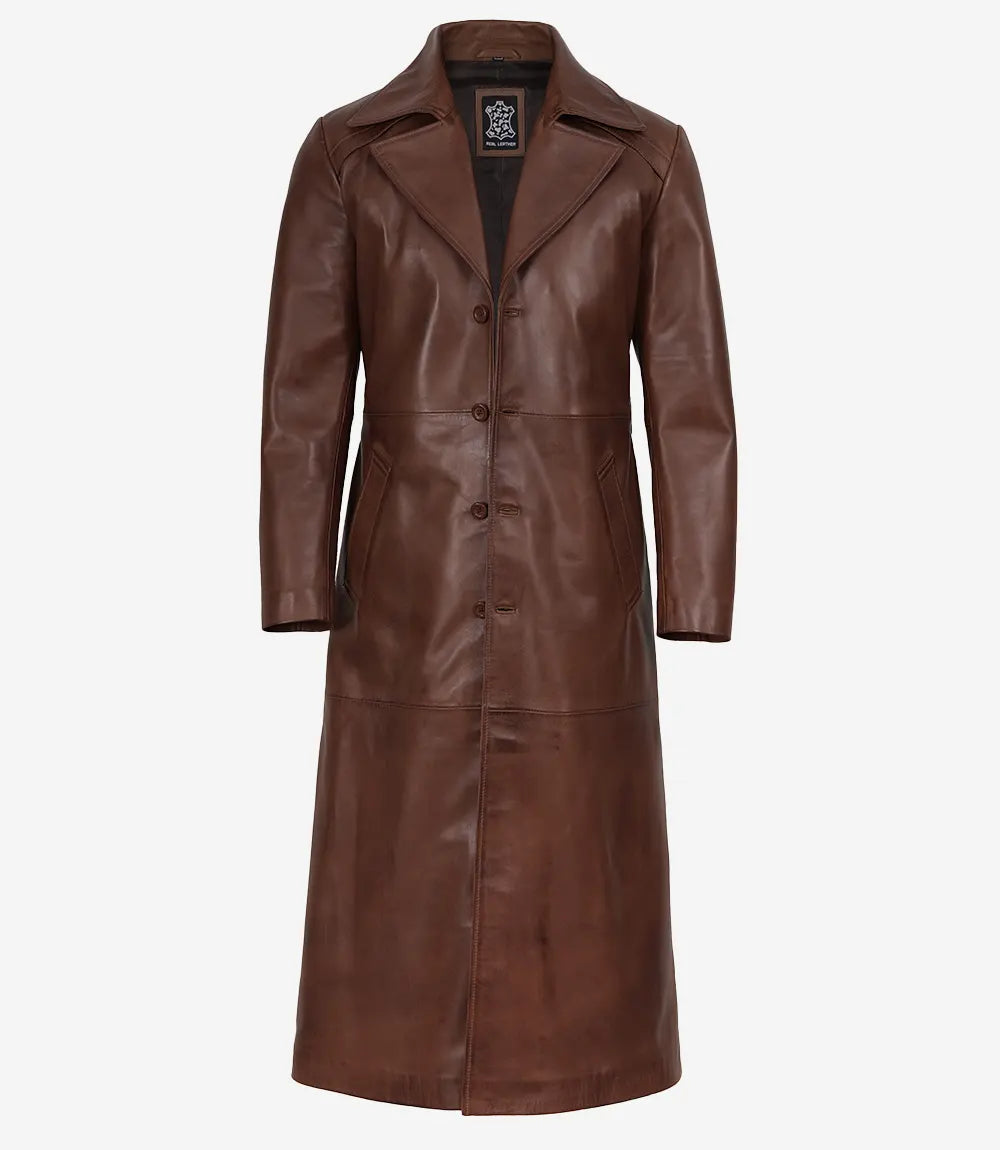 Men's Dark Brown Leather Long Duster Coat – Decrum